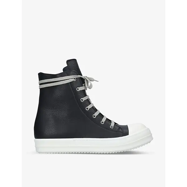 Rick Owens Grained Leather High-top Trainers - Blk/white
