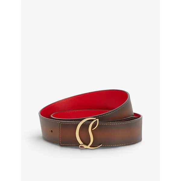 CHRISTIAN LOUBOUTIN Cl Logo Leather Belt - Havane/bk/antic Gold