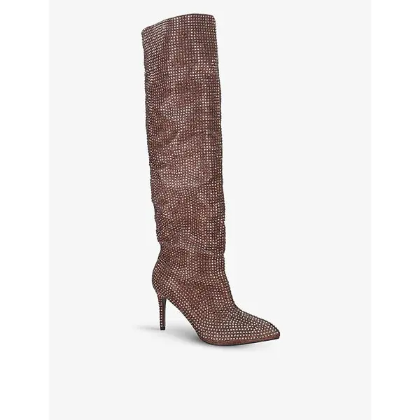 Carvela Stand Out Embellished Knee-High Boots In Bronze 55% Off