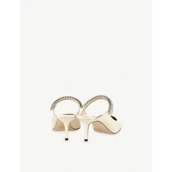 JIMMY CHOO Bing 65 Crystal-embellished Patent-leather Heeled Mules - Linen
