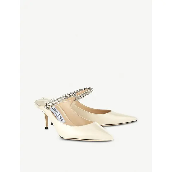 JIMMY CHOO Bing 65 Crystal-embellished Patent-leather Heeled Mules - Linen