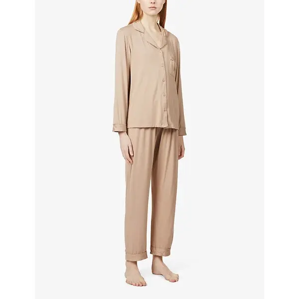 THE NAP CO Piped Stretch-jersey Pyjama Set - Cappucino