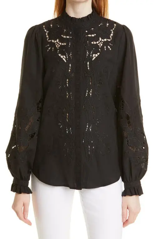 Kobi Halperin Yarden Embroidered Eyelet Blouse - Black