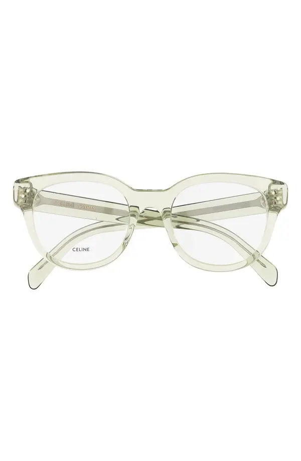 Celine 51mm Round Reading Glasses - Shiny Light Green