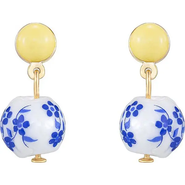 Ettika Chinoiserie Pearl Drop Earrings - Blue/yellow Multi