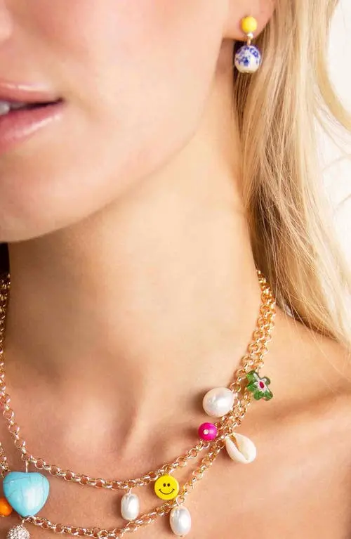 Ettika Chinoiserie Pearl Drop Earrings - Blue/yellow Multi