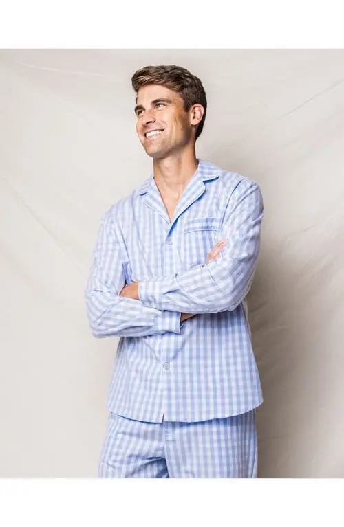 PETITE PLUME Gingham Cotton Pajama Set - Blue