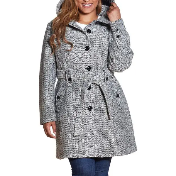 Gallery Belted Hooded Coat - Black/white