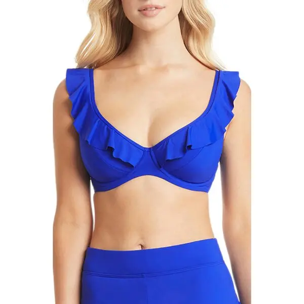 SEA LEVEL Frill F-cup Underwire Bikini Top - Cobalt