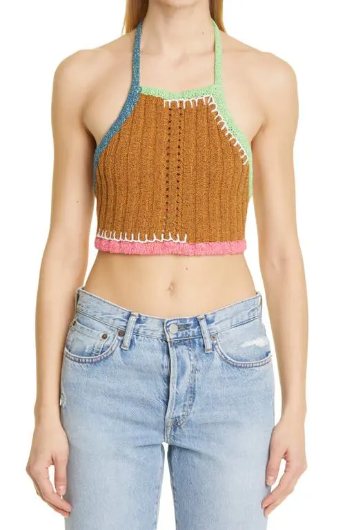 YANYAN Tweedle Halter Crop Top - Ochre