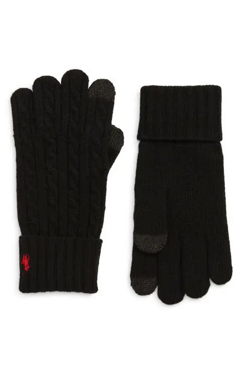 Ralph Lauren Cable Merino Wool Blend Gloves - Black