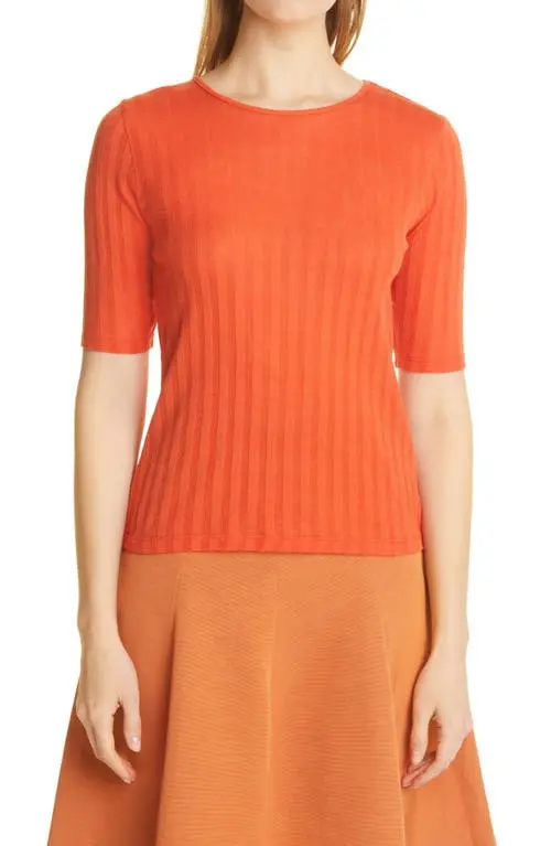 Vince Ribbed Cotton Knit Elbow Sleeve Top - Burnt Orchid