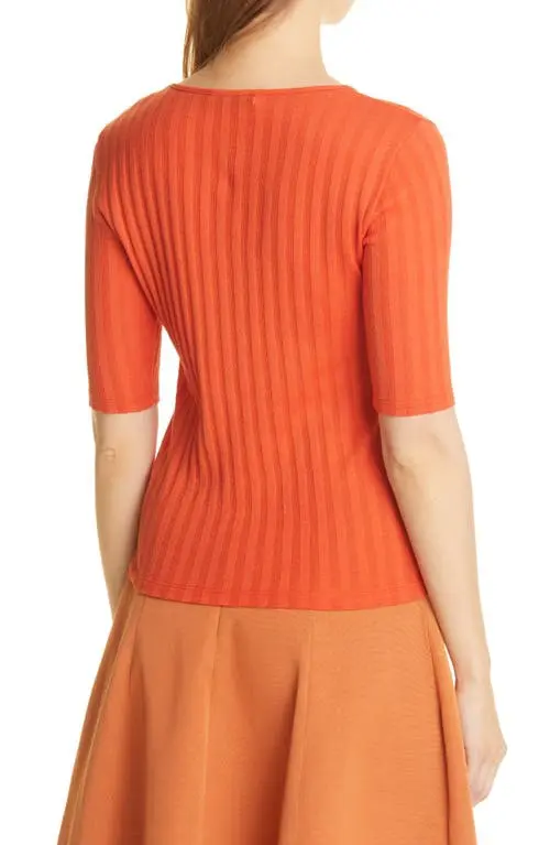 Vince Ribbed Cotton Knit Elbow Sleeve Top
