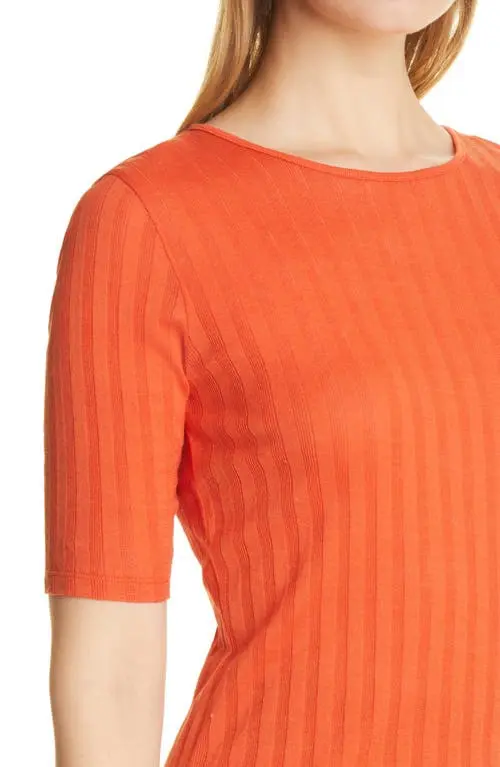 Vince Ribbed Cotton Knit Elbow Sleeve Top