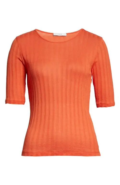 Vince Ribbed Cotton Knit Elbow Sleeve Top