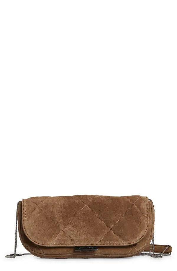 Brunello Cucinelli Softy Matelasse Suede Shoulder Bag