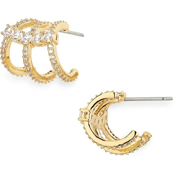 Nadri Cubic Zirconia Triple Huggie Hoop Earrings - Gold