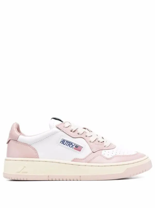 AUTRY White And Baby Pink Low Leather Sneakers