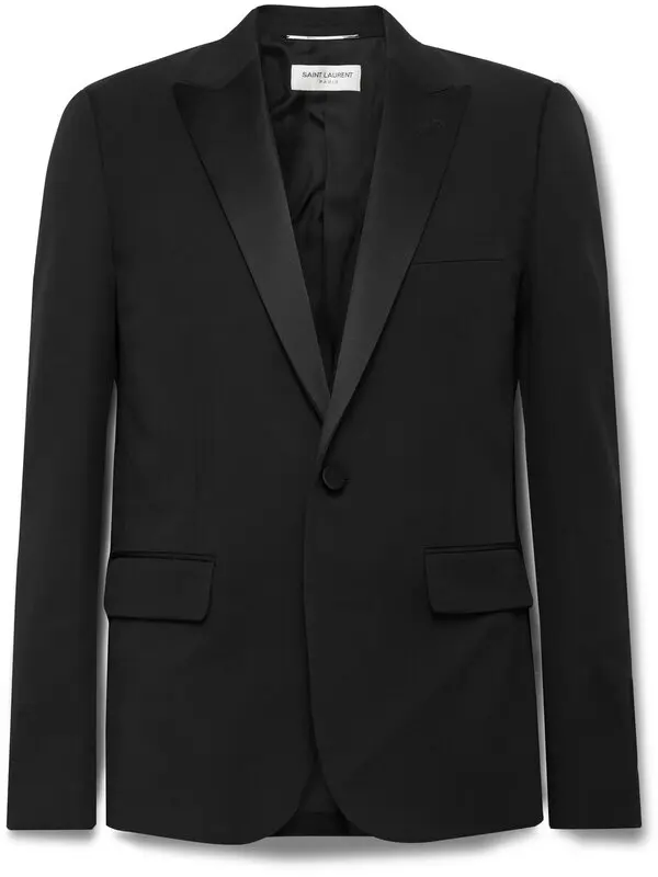 Saint Laurent Slim-fit Satin-trimmed Wool Blazer - Black