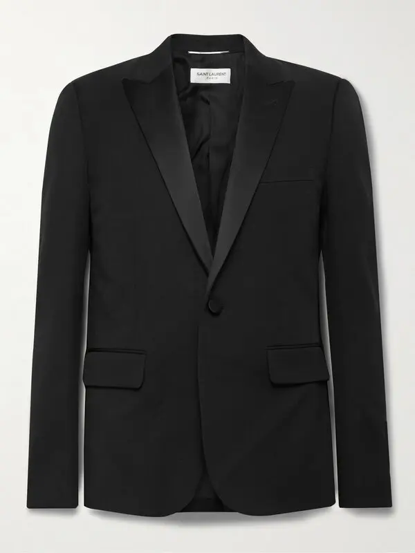 Saint Laurent Slim-fit Satin-trimmed Wool Blazer - Black