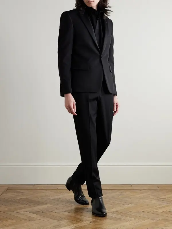 Saint Laurent Slim-fit Satin-trimmed Wool Blazer - Black