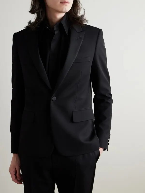 Saint Laurent Slim-fit Satin-trimmed Wool Blazer - Black