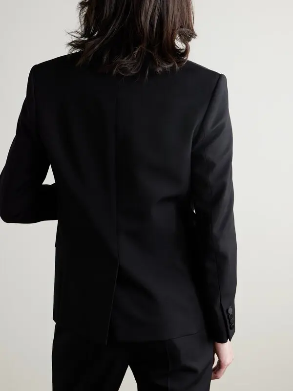 Saint Laurent Slim-fit Satin-trimmed Wool Blazer - Black
