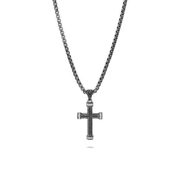 John Hardy Cross Pendant Necklace, Dark Diamonds
