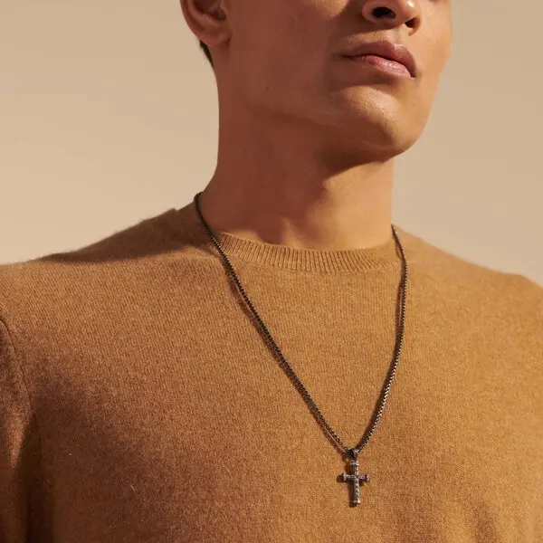 John Hardy Cross Pendant Necklace, Dark Diamonds