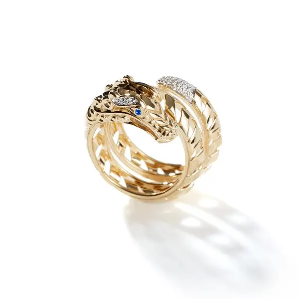 John Hardy Naga Dragon Ring With Diamonds And Sapphires In 18k