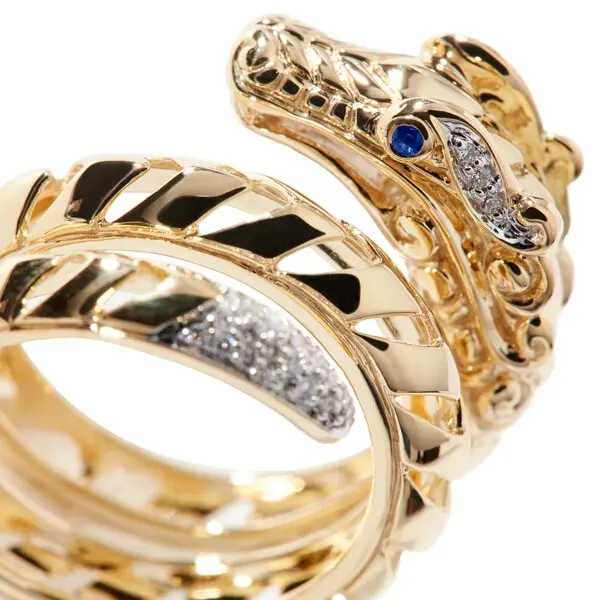 John Hardy Naga Dragon Ring With Diamonds And Sapphires In 18k