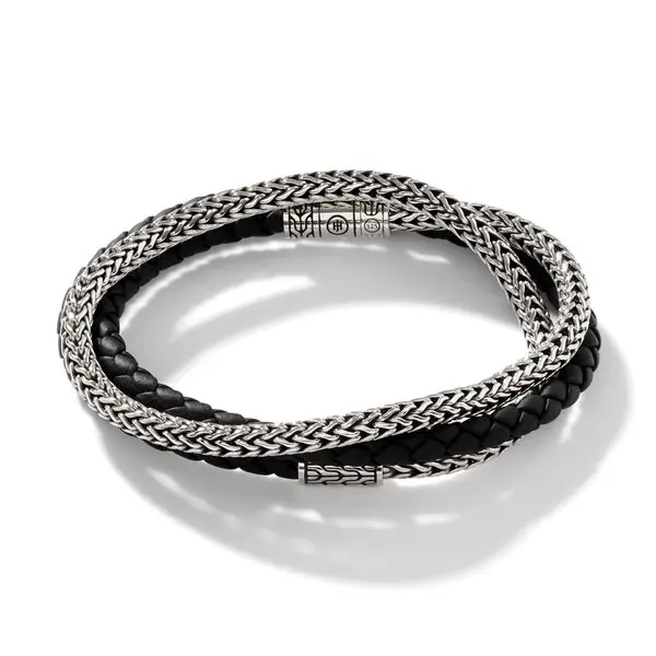 John Hardy Leather Chain Triple Wrap, Sterling - Black