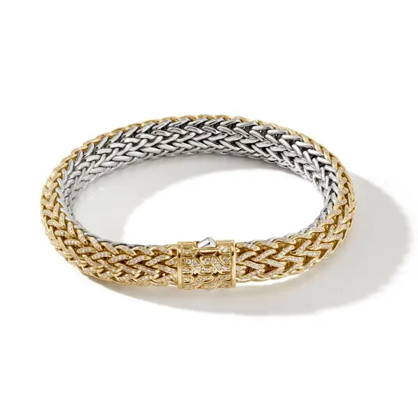 John Hardy Icon Chain Bracelet In 18k Gold And Sterling With Diamonds - Silver