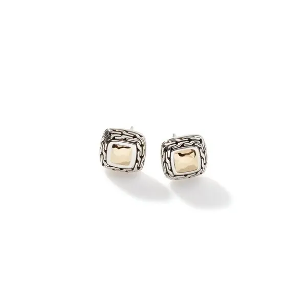 John Hardy Carved Chain Palu Stud Earrings Gold - Silver