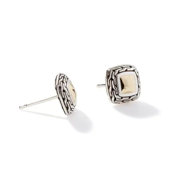 John Hardy Carved Chain Palu Stud Earrings Gold