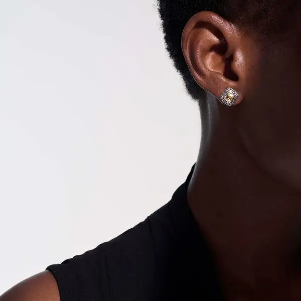 John Hardy Carved Chain Palu Stud Earrings Gold