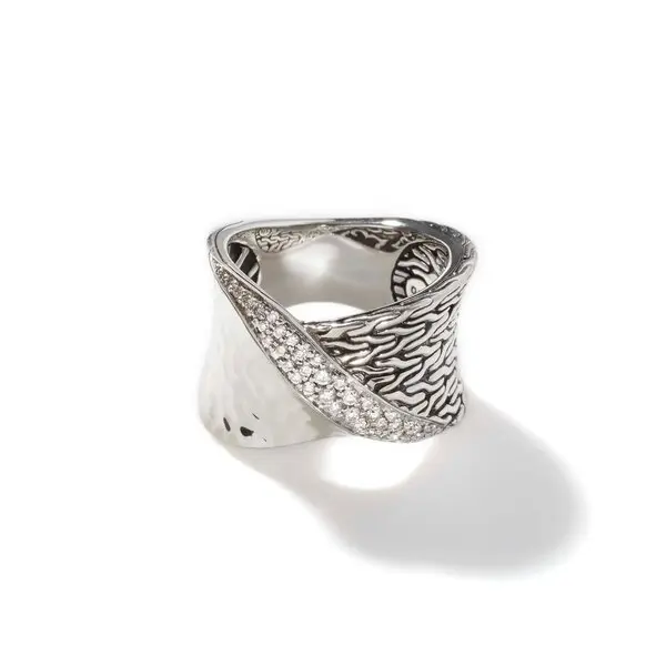 John Hardy Carved Chain Twisted Ring Diamonds
