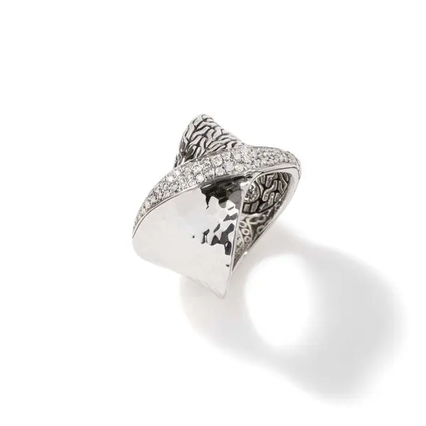 John Hardy Carved Chain Twisted Ring Diamonds
