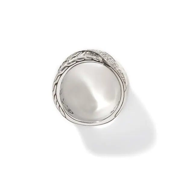 John Hardy Carved Chain Twisted Ring Diamonds