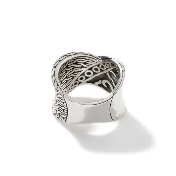 John Hardy Carved Chain Twisted Ring Diamonds