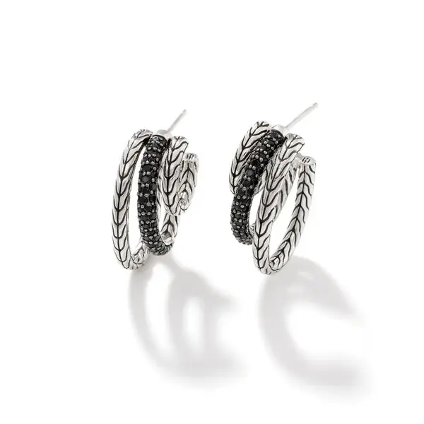 John Hardy Carved Chain Hoop Earrings Pav
