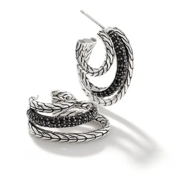 John Hardy Carved Chain Hoop Earrings Pav