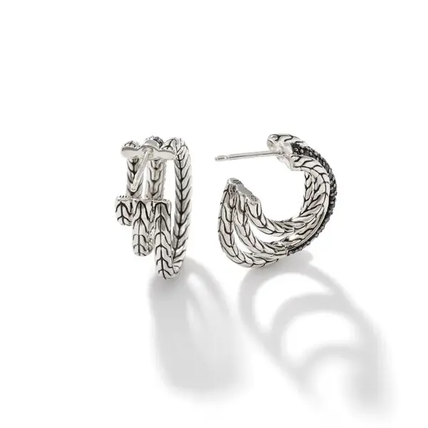 John Hardy Carved Chain Hoop Earrings Pav