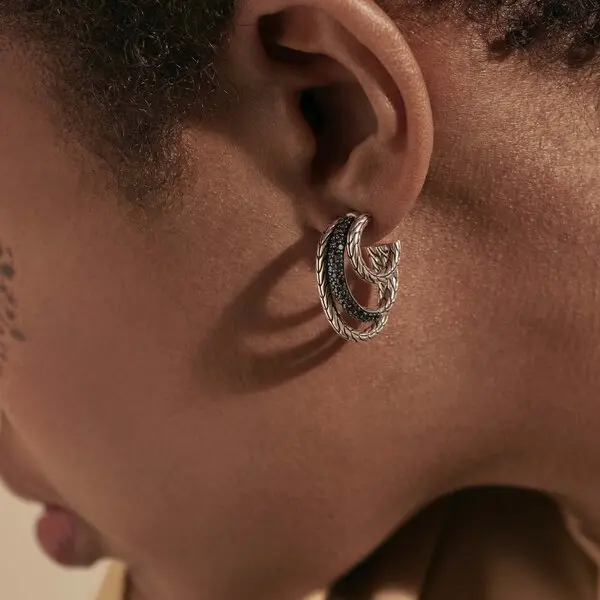 John Hardy Carved Chain Hoop Earrings Pav