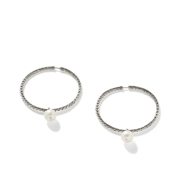 John Hardy Pearl Drop Hoop Earrings - Sterling Silver