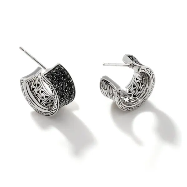 John Hardy Carved Chain J Hoop Earrings Pav
