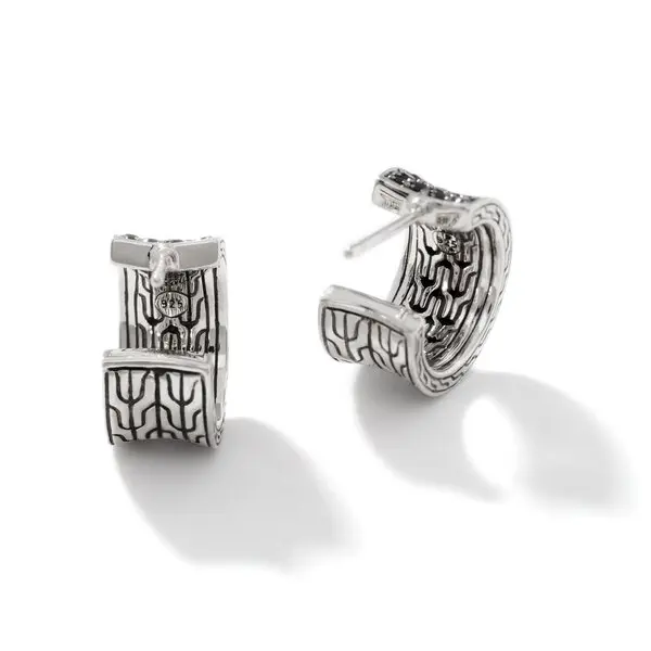 John Hardy Carved Chain J Hoop Earrings Pav