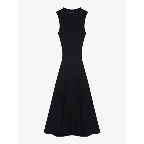 Maje Repose Faux Pearl-Embellished Ribbed Stretch-Knit Midi Dress - Noir /  Gris | Editorialist