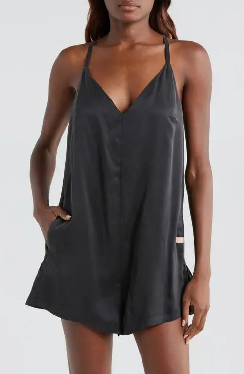 Lunya Washable Silk Pajama Romper - Immersed Black