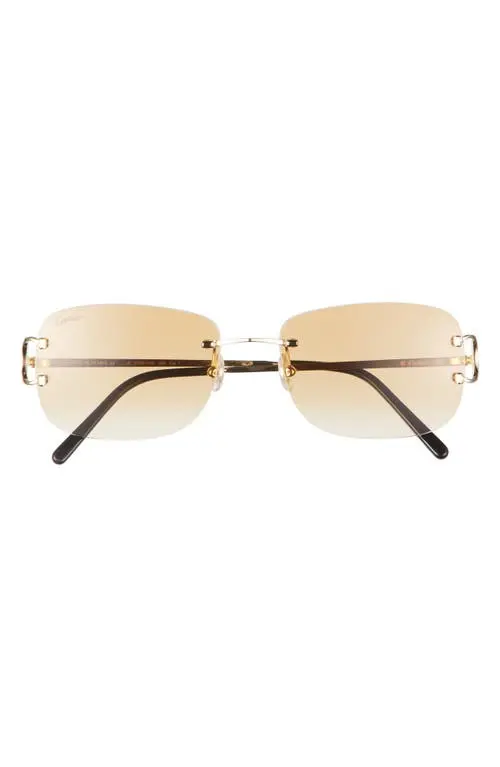 Cartier 59mm Rimless Rectangular Sunglasses - Gold